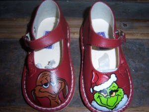 11 pairs of Womens and Kids Custom Christmas Themed Shoes