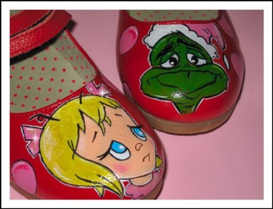 11 pairs of Womens and Kids Custom Christmas Themed Shoes